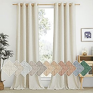 NICETOWN Natural Linen Curtains 84 inch Long 2 Panels Set, Grommet Top Thick Linen Burlap Semi Sheer Vertical Drapes Privacy Assured with Light Filtering for Bedroom/Living Room, W55 x L84