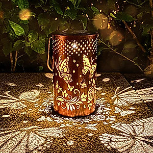 Solar Lanterns Outdoor Hanging Lantern Lights, Butterfly Hollowed-Out Metal Decor Lantern, Waterproof LED Decorative Garden Light - Delicate Garden Decoration for Patio, Yard, Pathway, Landscape