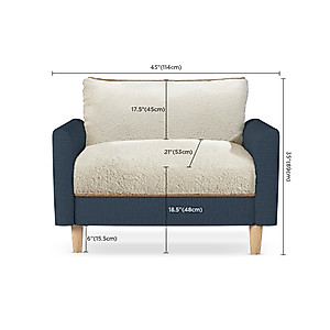 Woyomeub Couches for Living Room Accent Chair 45" Living Room Armchair, 1.5 Seater Sofa Teddy Fleece Fabric, Beige & Blue