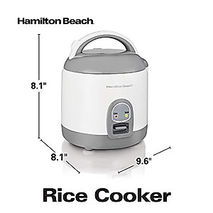 Hamilton Beach Mini Rice Cooker & Food Steamer, 8 Cups Cooked (4 Uncooked), With Steam & Rinse Basket, White (37508)