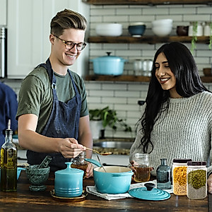 Cornucopia 32oz Clear Plastic Jars with Black Ribbed Lids (6 pack): BPA Free PET Quart Size Canisters for Kitchen & Household Storage