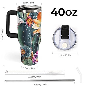 Blooming Green 40 Oz Water Bottle, Stainless Steel Tumbler with Handle And Straw, Extra Large Insulated Tumbler, Flip Straw Tumblers for Sports, Work, Car, Travel And Weekends