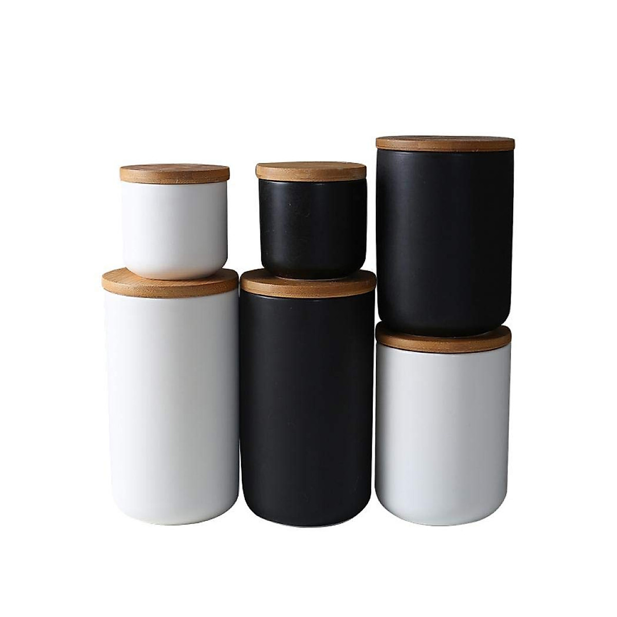 jessie Ceramic Storage Containers with Airtight Seal Bamboo Lids Kitchen Canisters for Tea Spice Seasoning Sugar Coffee (black, 260ml/9 oz)