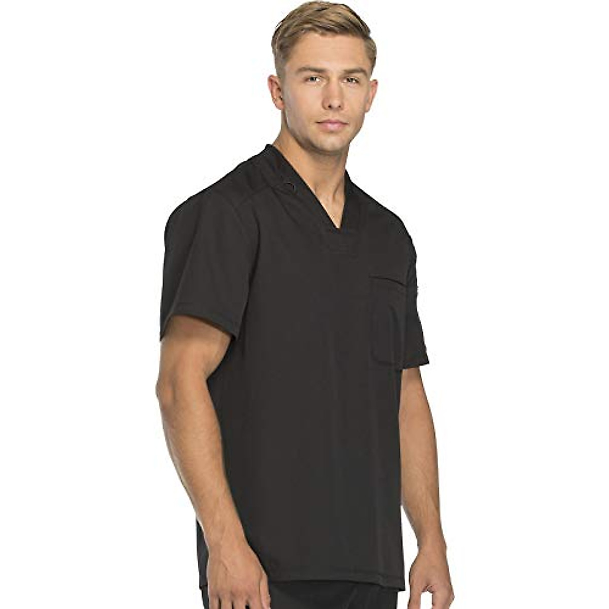 Dickies Dynamix Scrubs for Men, Athletic-Inspired V-Neck Chest Pocket Scrub Top with Four-Way Stretch and Moisture Wicking DK610, L, Black