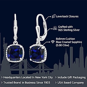 Gem Stone King 925 Sterling Silver 8MM Cushion Gemstone Birthstone Leverback Drop Dangle Earrings for Women