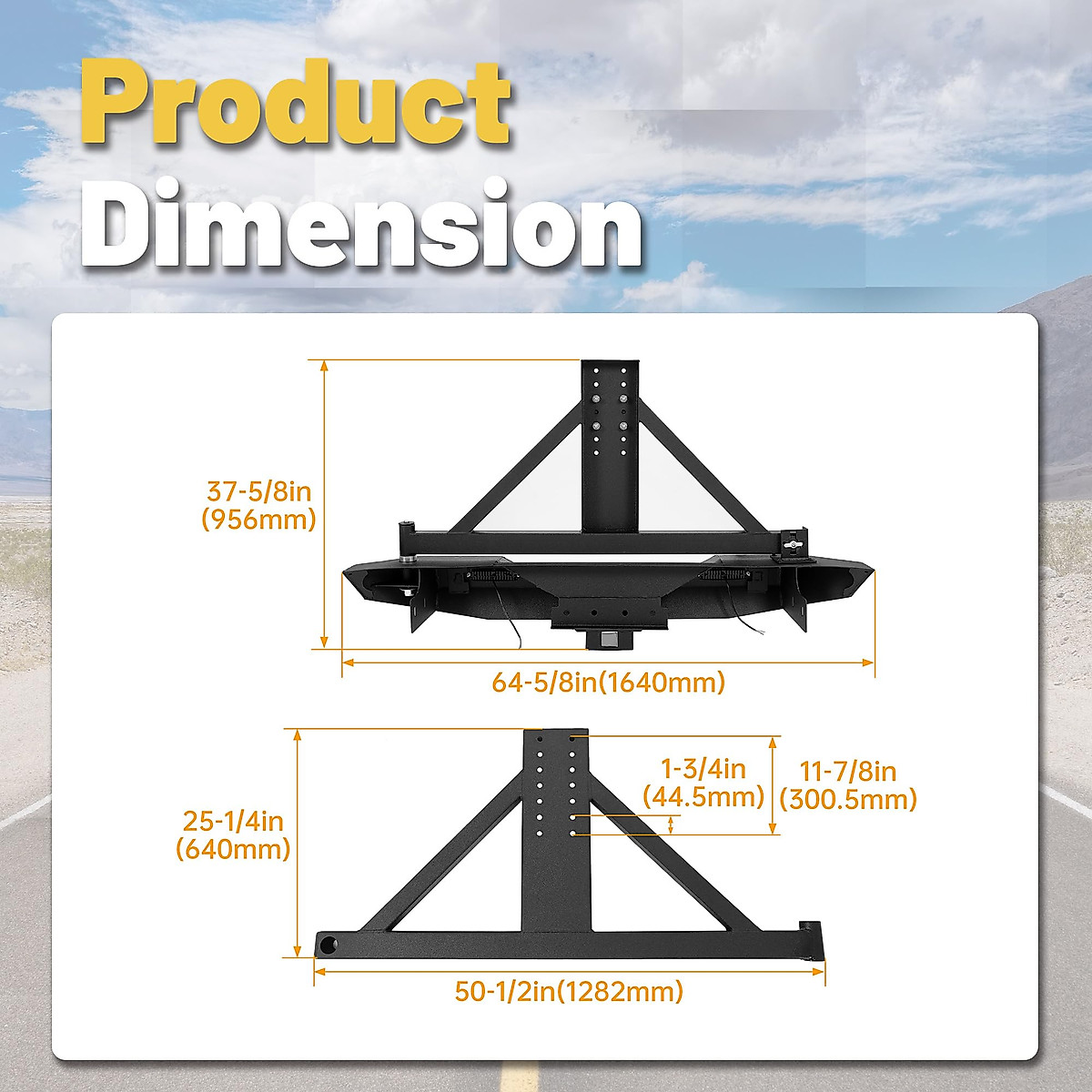 ECOTRIC Steel Rear Bumper Compatible with 2007-2018 Jeep Wrangler JK with Tire Carrier Bumper w/Lockable Tire Carrier 2" Receiver 2Pcs High Powered LED Floodlights Textured Black 2 Packages