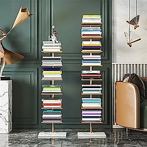 KWOKING Modern Open Back Bookshelf Vertical Shelf Bookcase Nordic Invisible Bookshelf Shelf Floor Wall Bedroom Suspension Simple Bookcase Small Apartment Bookshelf Gold 13.8" L x 9.8" W x 59" H