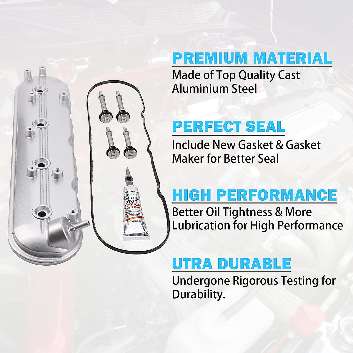 Driver Side Valve Cover with Gaskets - Compatible with 2011-2019 4.8L 5.3L 6.0L 6.2L Chevy Silverado, Suburban, Tahoe, Trailblazer, GMC Sierra, Yukon, Cadillac Escalade - Replace 12642655 264-969