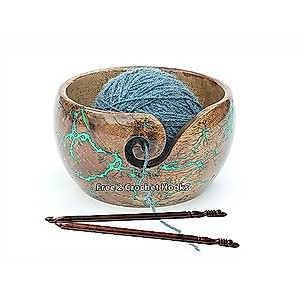Wooden Yarn bowls For Crocheting - Large Yarn Ball Holder Knitting Bowl Storge Crocheting Accessories and Supplies Organizer,Yarn Holder Dispenser for Crocheting - Gift for Crocheters (Green)
