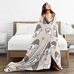 Cute Throw Blanket Old English Sheepdog Super Soft Micro Flannel Fall Plush Lightweight Baby Blankets Bed Couch, Sofa, Travel for Men Women Kids Gifts Size 50x40 inch