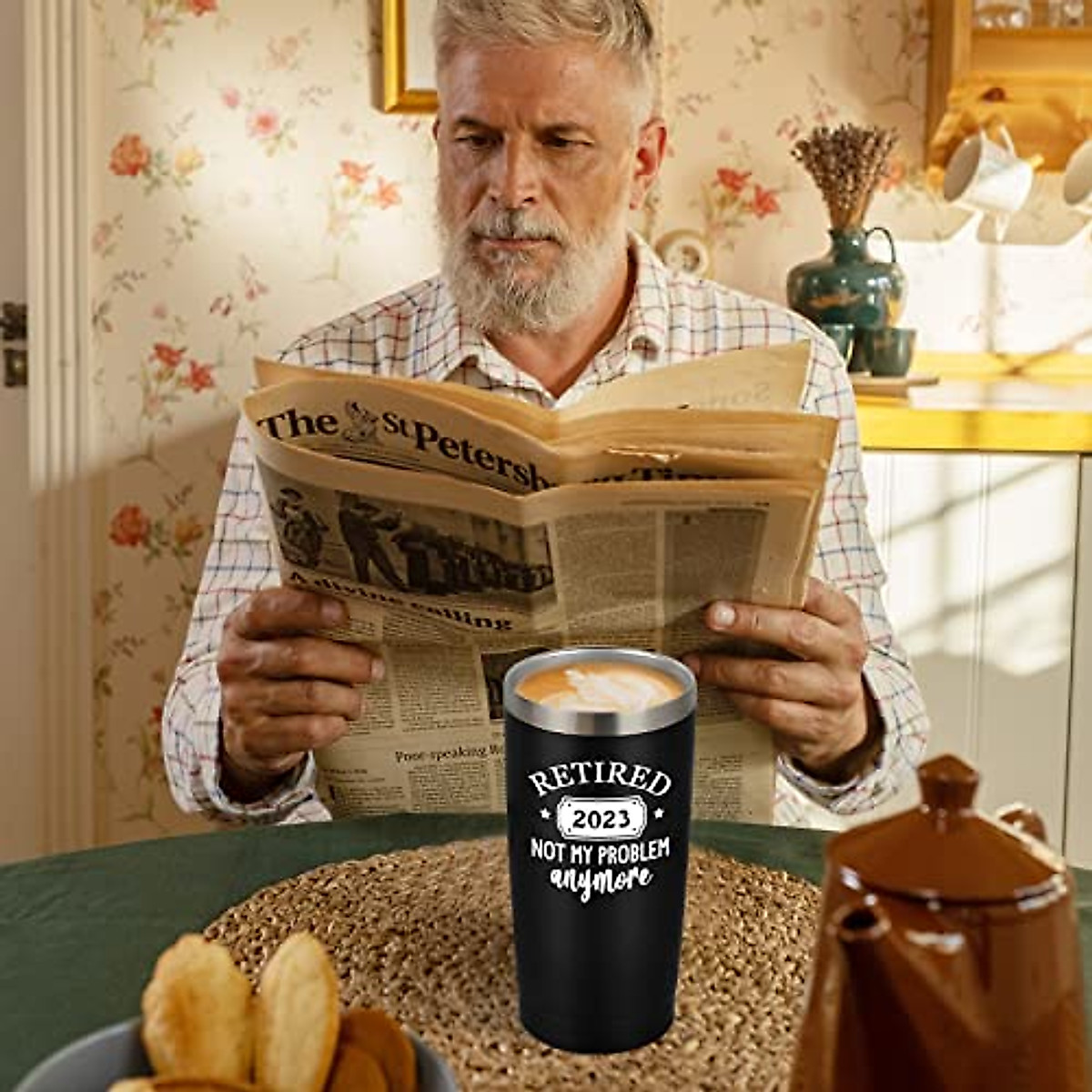 Gtmileo 2023 Retirement Gifts for Men, Retired 2023 Not My Problem Stainless Steel Insulated Travel Tumbler, Retirement Gifts for Men Him Coworkers Office Friends Colleague Teacher Dad(20oz, Black)