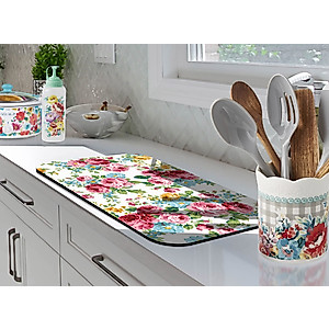 Coffee Bar Mat Accessories for Countertop Pioneer Flower Absorbent Hide Stain Rubber Backed Dish Drying Mats for Kitchen Counter Draining Pad Decor Gift Fit Under Coffee Maker (20x12in)