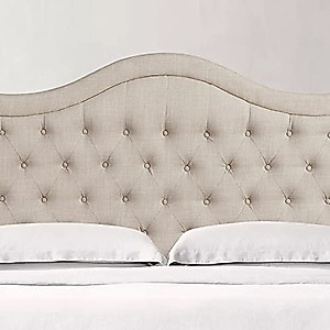 Rosevera Niana Adjustable Headboard with Fine Linen Upholstery and Button Tufting for Bedroom, Queen (U.S. Standard), Beige