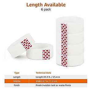 Amazon Basics Matte-finish Tape, Engineered for Repairing, Tape Refills, 3/4" x 27.8 yds, 6 Pack