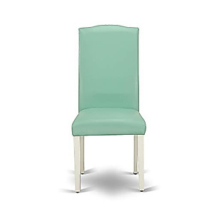 East West Furniture SUEN5-LWH-57 5 Piece Dining Room Table Set Includes a Round Dining Table with Dropleaf & Shelves and 4 Pond Faux Leather Upholstered Chairs, 42x42 Inch, Linen White