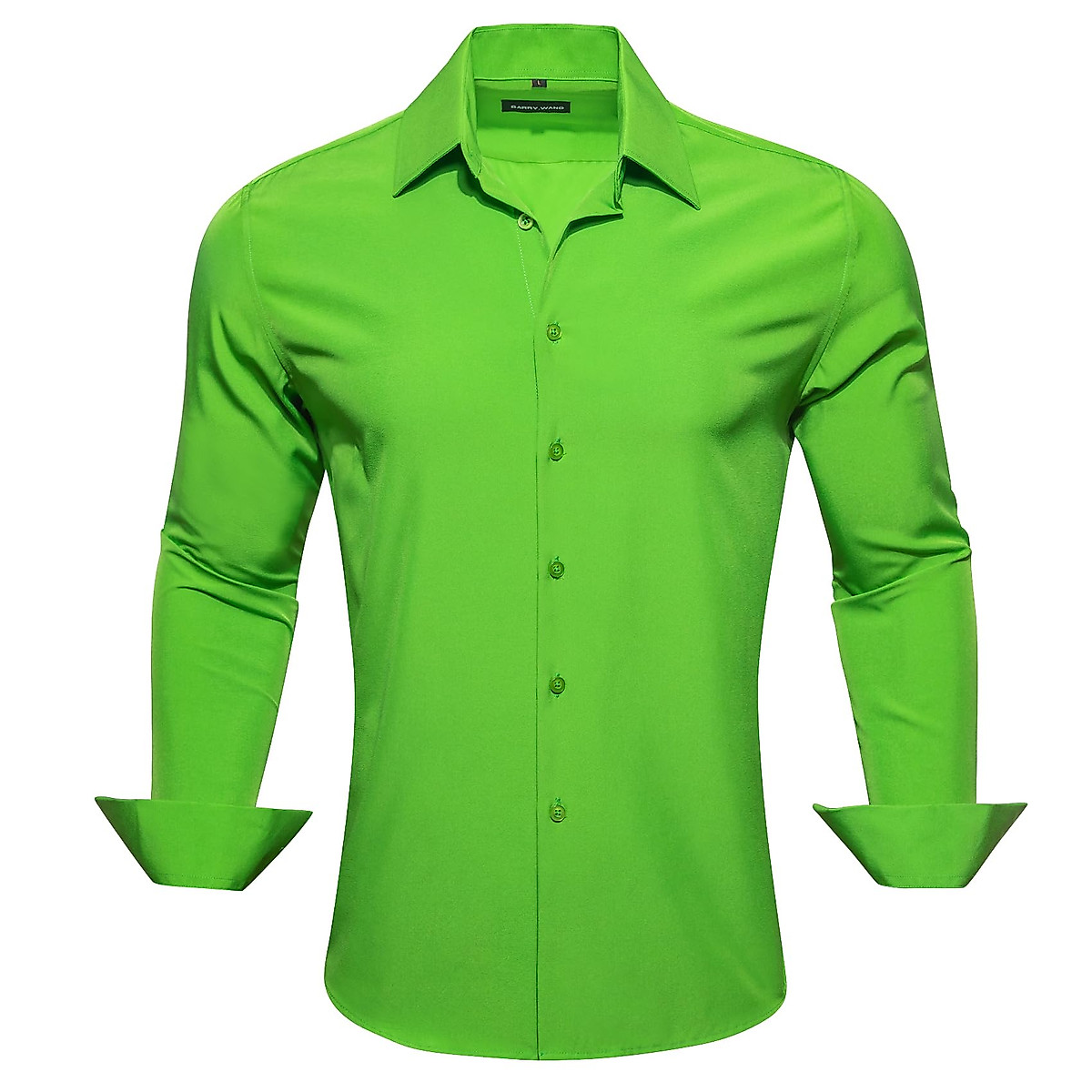 Barry.Wang Mens Emerald Green Stretch Dress Shirts Solid Sage Green Long Sleeve Button Down Shirts Formal Casual Business