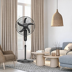 HOLMES 18" Stand Fan, 75° Oscillation, 3 Speeds, 5 Blades, Adjustable Height, 25° Head Tilt, Ideal for Home, Bedroom or Office, Black
