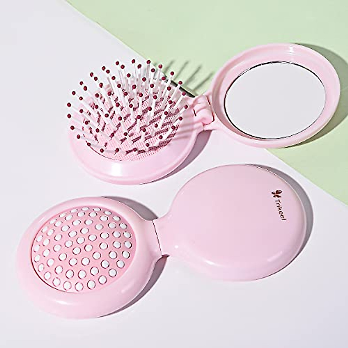 Mini Hair Brush for Purse, Small Portable Pocket Hair Brush with Mirror for Girls, Travel Size, Pink