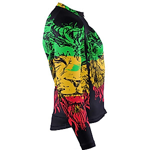 Lion Pattern Men's Cycling Jersey Long Sleeve Bicycle Shirt with Full Zipper & 3-Rear Pockets