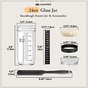 Sourdough Starter Jar, 2pcs Sourdough Starter Kit with Date Marked Feeding Band, Thermometer, Cloth Cover & Metal Lid, Reusable Sourdough Bread Baking Supplies, Home Baking Supplies