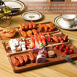 4 Pcs Solid Acacia Wood Serving Trays 14 x 5 Inch 3 Grids Rectangular Wooden Serving Platters for Home, Food, Vegetables, Fruit, Cheese, Appetizer Serving Tray, Charcuterie Board
