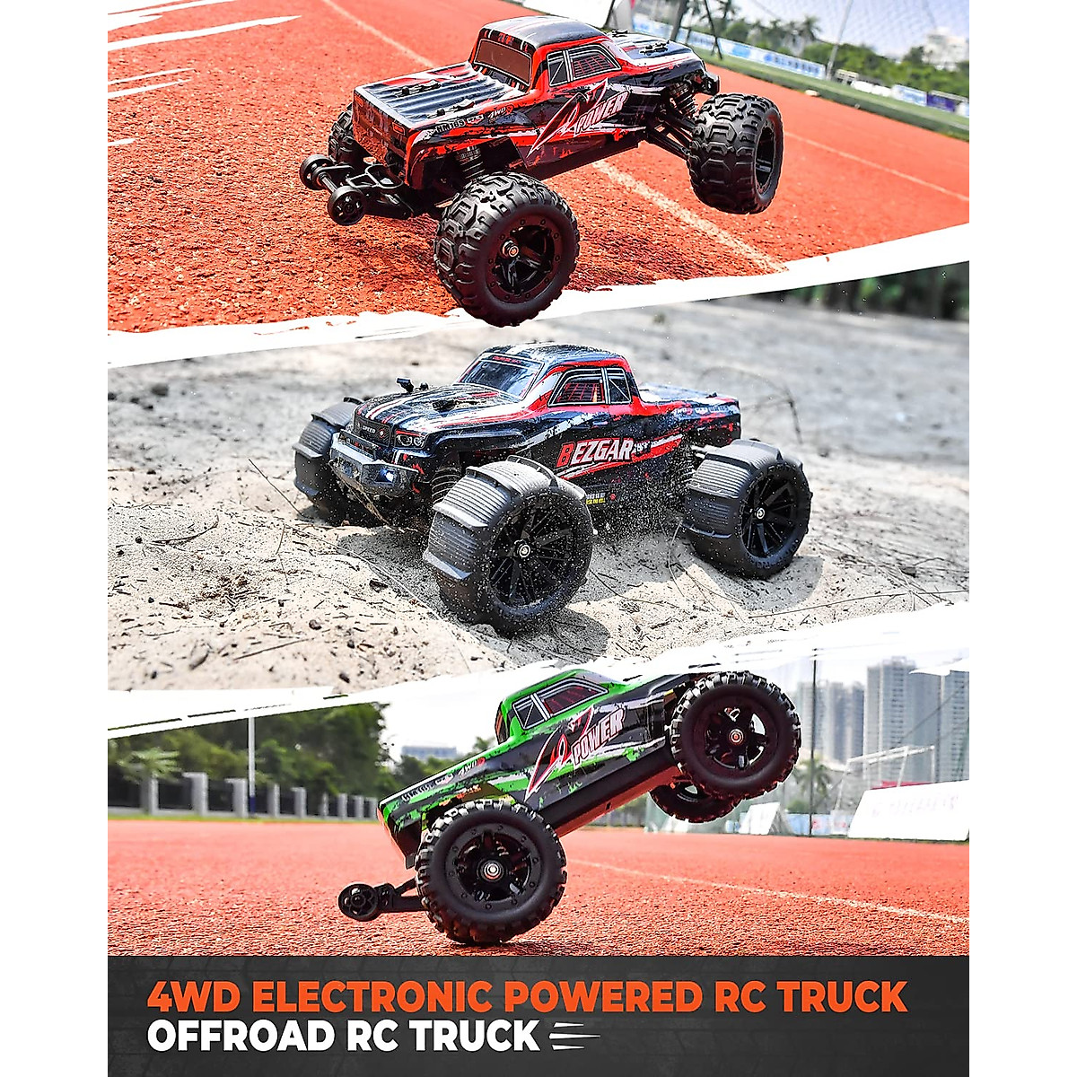BEZGAR HM165 Brushless Hobby Grade 1:16 Scale Remote Control Truck - 2.4GHz High Speed 52kmh All Terrains Off Road RC Truck 4WD Car Crawler with 2 Rechargeable Batteries for Boys Kids and Adults