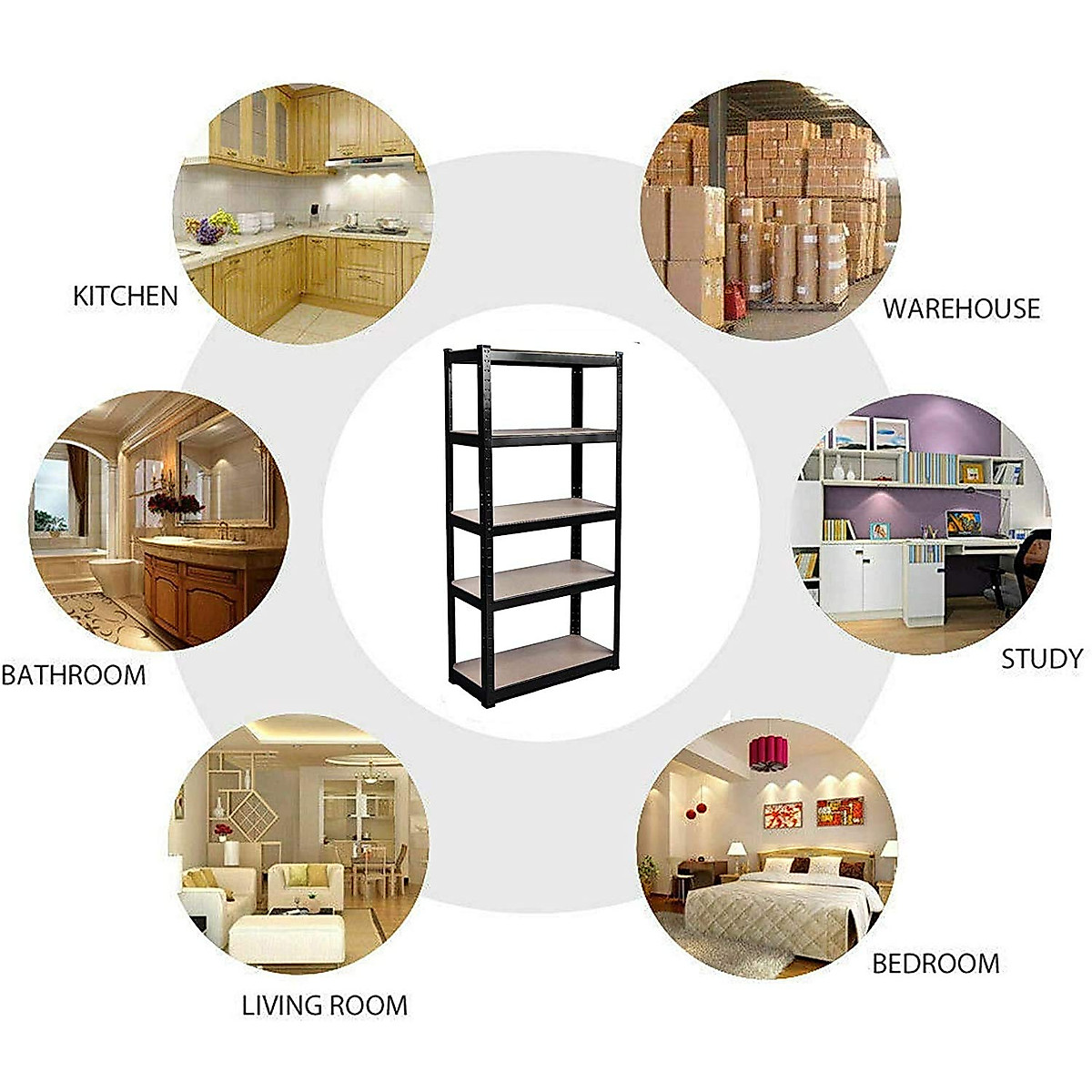 Garage Storage Shelves, 5-Tier Adjustable Metal Shelves for Storage, Shelving Unit Utility Rack Shelves for Warehouse Pantry Closet Kitchen, Organization Multipurpose Shelf 28"L x 12" D x 59" H, Black