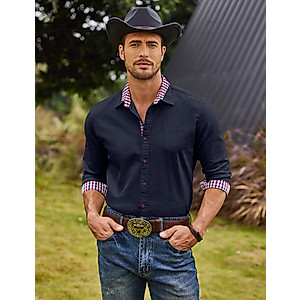 COOFANDY Men's Casual Dress Shirt Button Down Shirts Long-Sleeve Denim Work Shirt