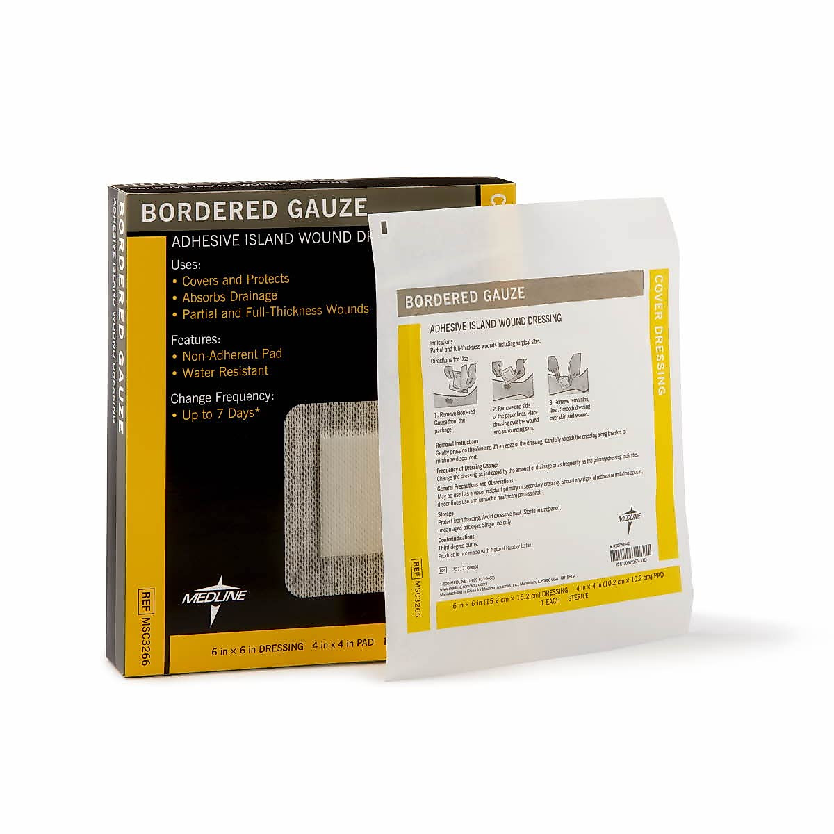 Medline Bordered Gauze, 6" x 6" Adhesive Island Wound Dressing, Sterile, 15 Count