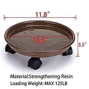 Skelang 4-Pack Plant Caddy 11.8 Inches, Plant Pallet with Brake Wheels, Plant Stand Roller for Indoor and Outdoor Heavy Duty Planter, Load Capacity 125 Lbs (Coffee)