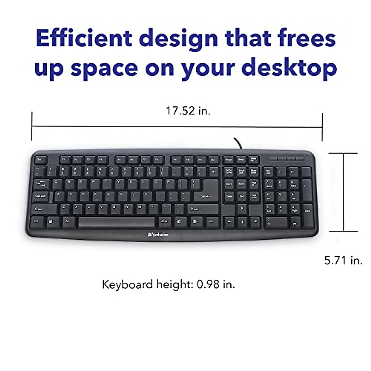 Verbatim Slimline Wired Keyboard USB Plug-and-Play Numeric Keypad Adjustable Tilt Legs Corded Full-Size Computer Keyboard Compatible with PC, Laptop - Frustration Free Packaging Black 99201