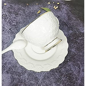 Ceramic Coffee Cup Set with Saucer Spoon 3 Piece Flower Elegant Vintage Coffee Cup,for Milk Afternoon Tea Black Tea(6.7 oz)