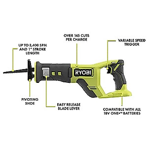 Ryobi Cordless Reciprocating Saw Bundle with 18V Reciprocating Saw, (2 each) 4.0 Ah Batteries, 18-Volt Lithium-Ion Charger, and 16 Inch Buho Tool Bag