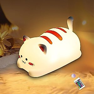 Hasdlga Cat Silicone Night Light,Timeable Cute Lamps for Kids,16 Colors Changing Remote Control,Rechargeable Dimmable Bedroom Decor Birthday Xmas Gift (Cat)