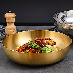 Hemoton Japanese Noodle Bowl 3pcs Stainless Steel Mixing Bowl 9.4inch Japanese Ramen Noodle Bowl Gold Metal Soup Bowl Salad Serving Bowl for Fruit Udon Pho Asian Noodles Rice Bowls Japanese