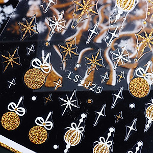 8 Sheets Glitter Christmas Nail Art Stickers Decals Self-Adhesive Holiday Gold Snowman Snowflake Winter Nail Supplies Nail Art Design Decoration Accessories