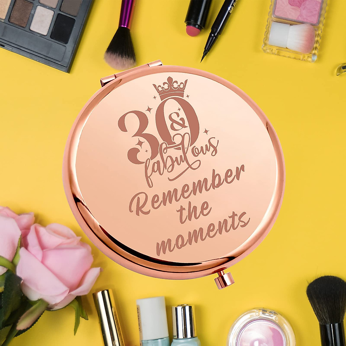 KEYCHIN 30th Birthday Pocket Mirror Happy 30 Year Old Birthday Gifts Remember The Moments 30th Compact Mirror for Sister Wife Friend Coworker (30th-RG)