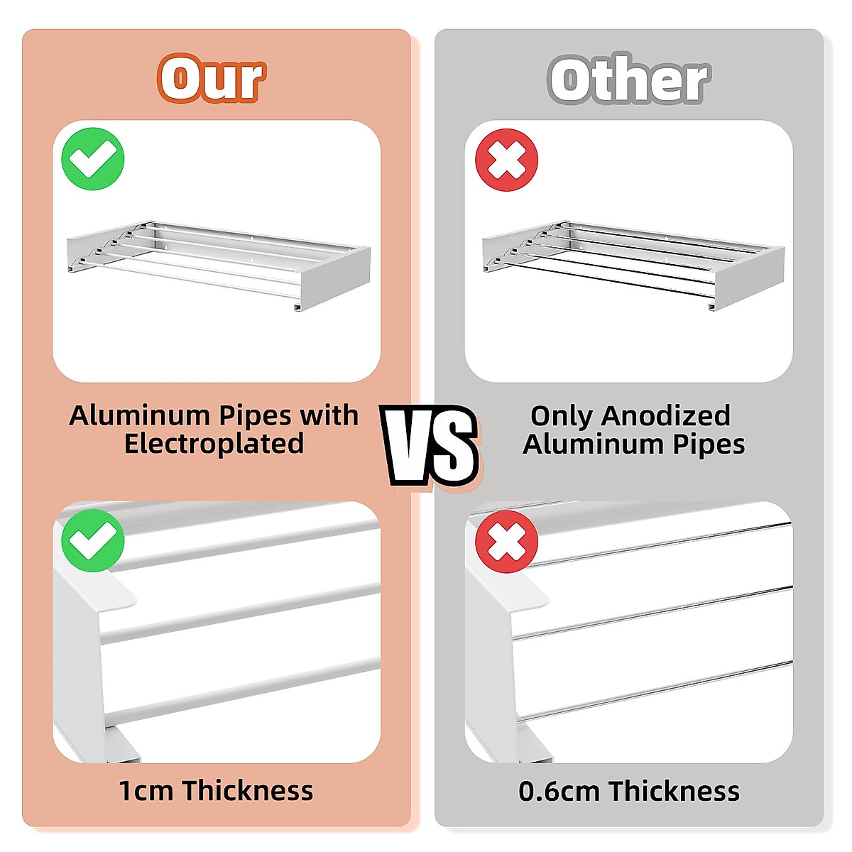 ZMBESUP Laundry Drying Rack Collapsible, Wall Mounted Drying Rack, Clothes Drying Rack, Retractable Wall Drying Rack, 31.5" Wide, 13.2 Linear Ft, 5 Aluminum Rods, 60 lb Capacity (White, 31.5" Wide)