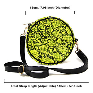 by you Women Fashion Snakeskin Pattern Small Round Cellphone Crossbody Purse Shoulder Bag Belt Bag Adjustable Strap (Round Snake Print - Neon Yellow)