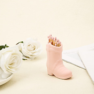Cowboy Boot Match Holder, Ceramic Boot Match Holder with Striker Cute Indoor Decorative Accessory for Bathroom Bedroom Kitchen (Pink)