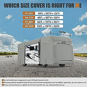 DikaSun RV Cover Class A 2022 Upgraded 6 Layers Heavy Duty Anti-UV Waterproof Windproof Breathable Class A Motorhome Camper Cover for 34-37ft with 2Pcs Extra Straps & 6 Gutter Covers