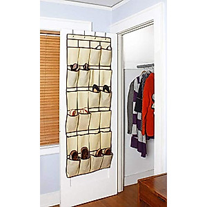 Ziz Home Over The Door Shoe Organizer | 24 Large Pockets with 4 Hooks | Heavy Duty Fabric | Hanging Shoe Rack Over The Door | Hanging Shoe Organizer for Closet Shoes Storage | Hang On Behind Back