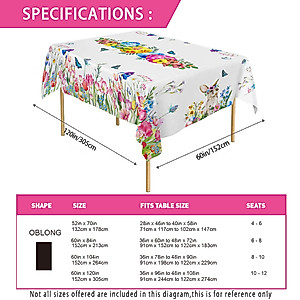Pinatas Easter Tablecloth 60x120 Rectangle, Spring Flower Dining Easter Table Decor, Easter Table Cloth with Bunny Flower, Multi-use Washable Polyester Spring Tablecloth for Home Party Dining Picnic