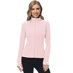 Dolcevida Women's Lightweight Soft Fleece Athletic Running Track Jackets Slim Fit Workout Jacket with Thumb Holes(Pink,Medium)