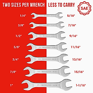 WORKPRO SAE Super-Thin Open End Wrench Roll-up Set, 7PCS, 1/4" to 1-1/16", Ultra-Slim Thin Wrench Set with Organizer Pouch, for Thin Nuts, Narrow Spaces