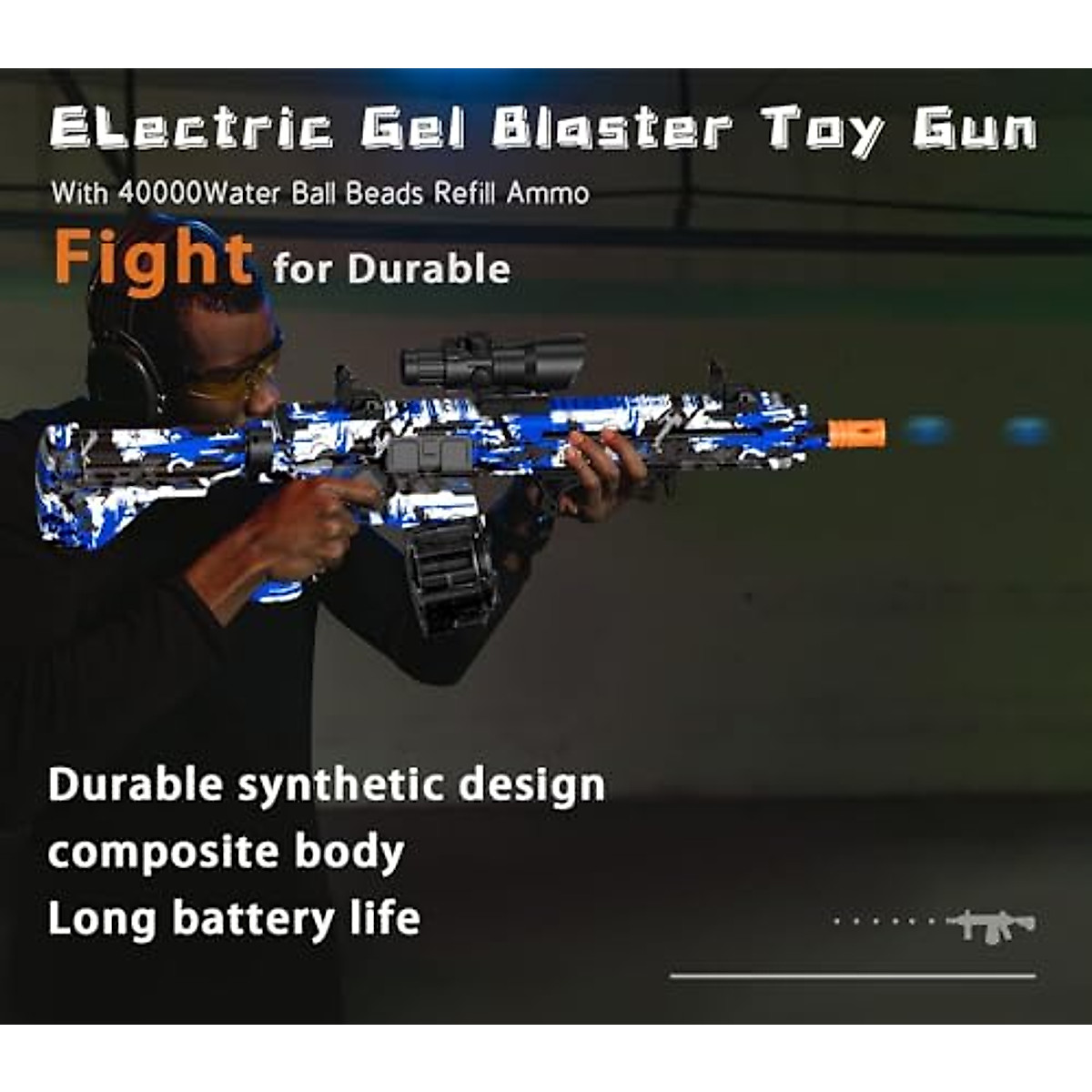 Electric Gel Ball Blaster, High Speed Automatic Splatter Ball Blaster with 40000+ and Goggles, JIFTOK Rechargeable Splatter Ball Toys for Outdoor Activities Shooting Game Party Favors-Blue