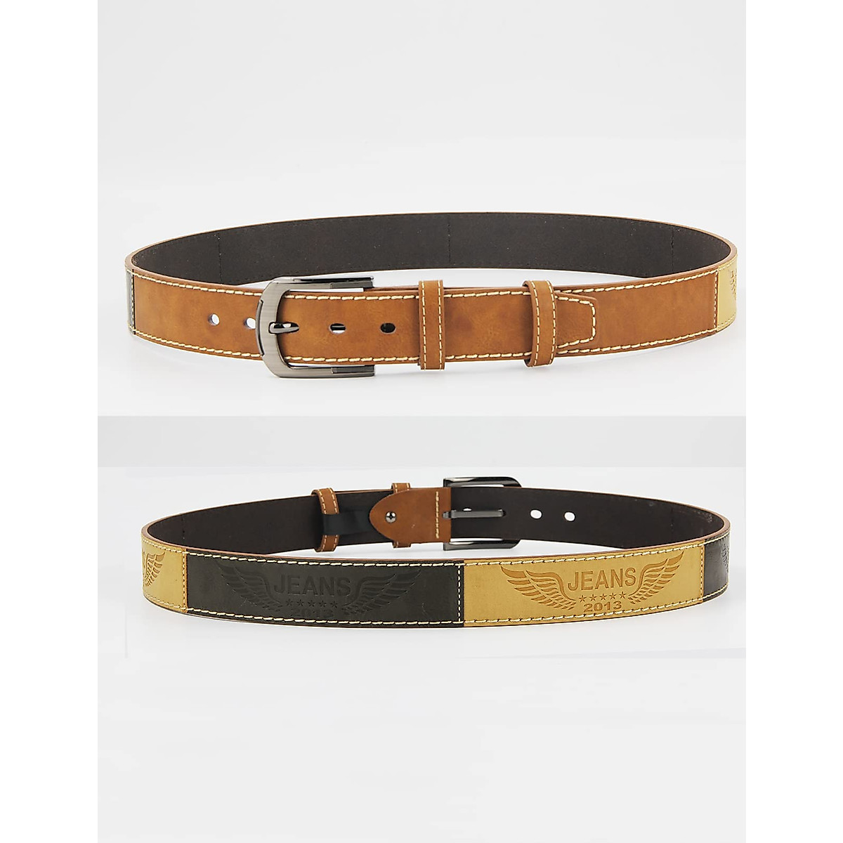 URAMAN Cowboy Embossed Leather Belts For Men With Buckle Western Country Belts for Jeans Pants Dresses Casual