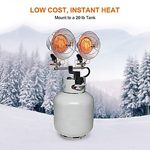 Propane Tank Top Heater, CAMPLUX Outdoor Tanktop Heater with Tip-Over Switch for Garage, Camping, Hunting, Double Burner Heavy Duty Steel 30,000 BTU