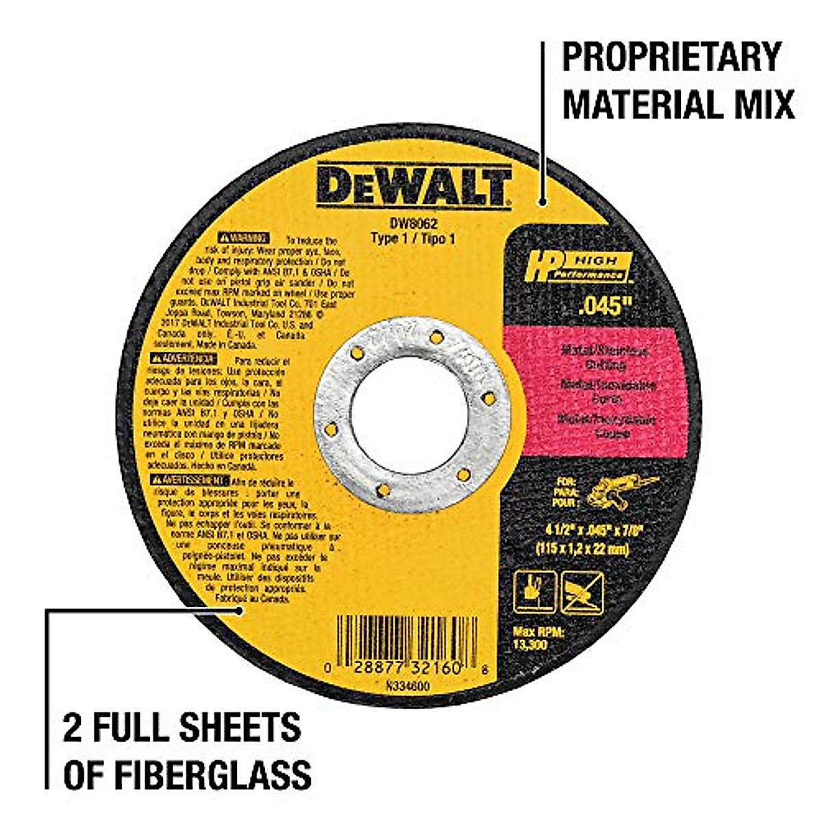 DEWALT Cutting Wheel, General Purpose Metal Cutting, 4-1/2-Inch, 5-Pack (DW8062B5), Multi