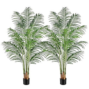 Keeplush Artificial Palm Tree 6ft Tall Fake Palm Tree Indoor Decor with 18 Trunks and Real Bark Design Faux Tropical Areca Palm Silk Floor Plant in Pot for Home Office Living Room Bedroom Decor 2pcs